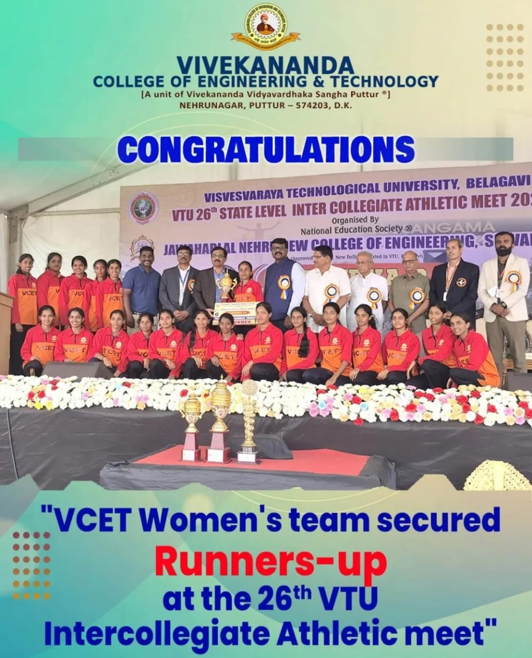 VCET Women's team secured Runners-up at the 26th VTU Intercollegiate ...